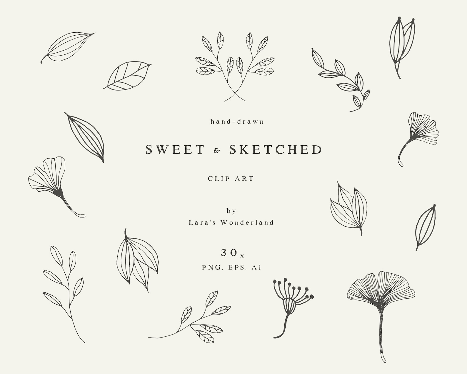 Hand Drawn Rustic Botanical Line Art Sketches Floral Line - Etsy