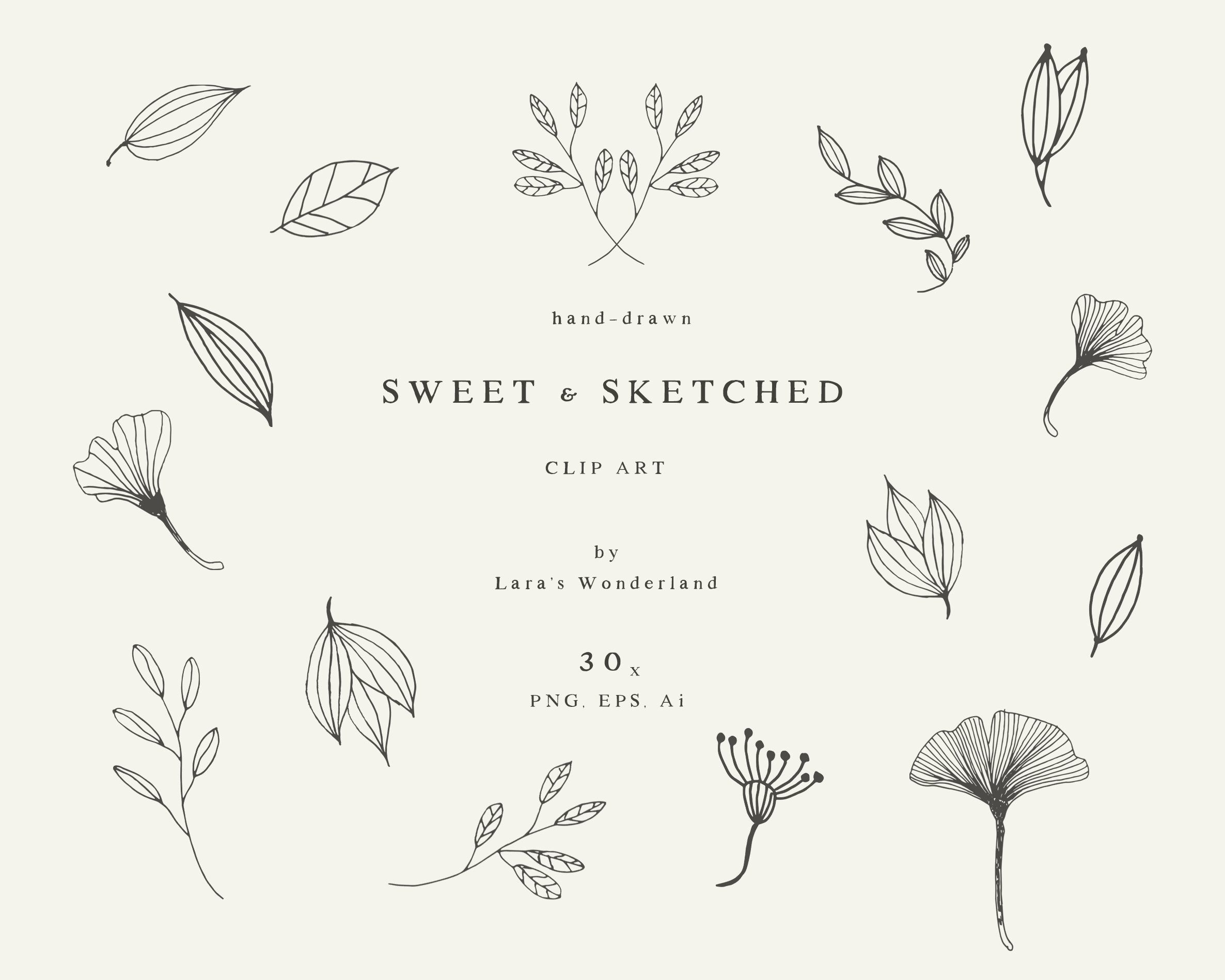 Hand Drawn Rustic Botanical Line Art Sketches Floral Line - Etsy