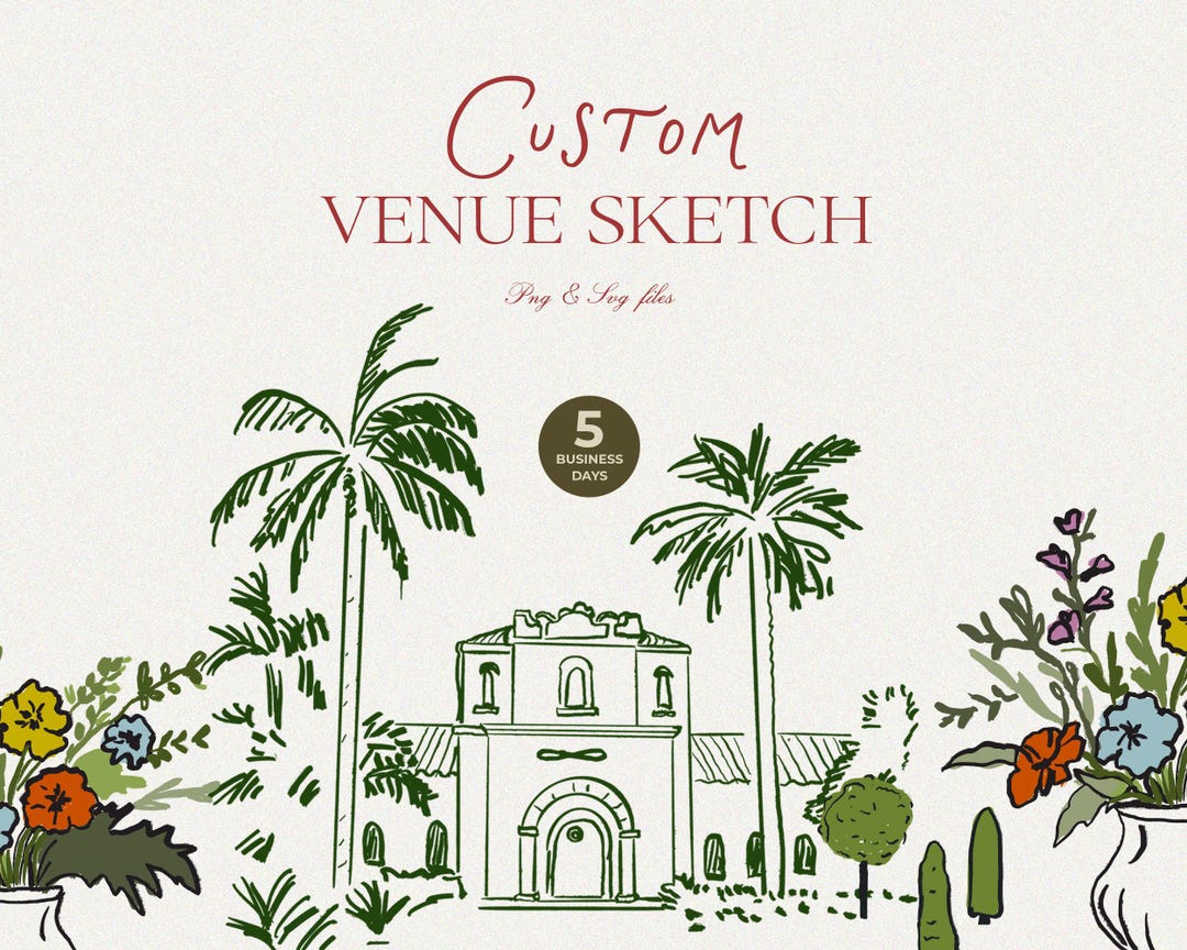 Custom Wedding Venue Illustration - Wedding Invitation Sketch - Hand ...