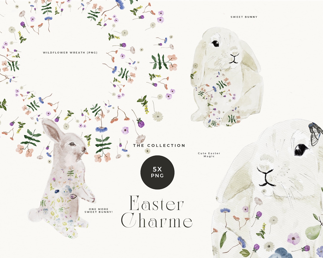 Watercolor Easter Clip Art PNG - Easter Rabbit Illustration - Hand ...
