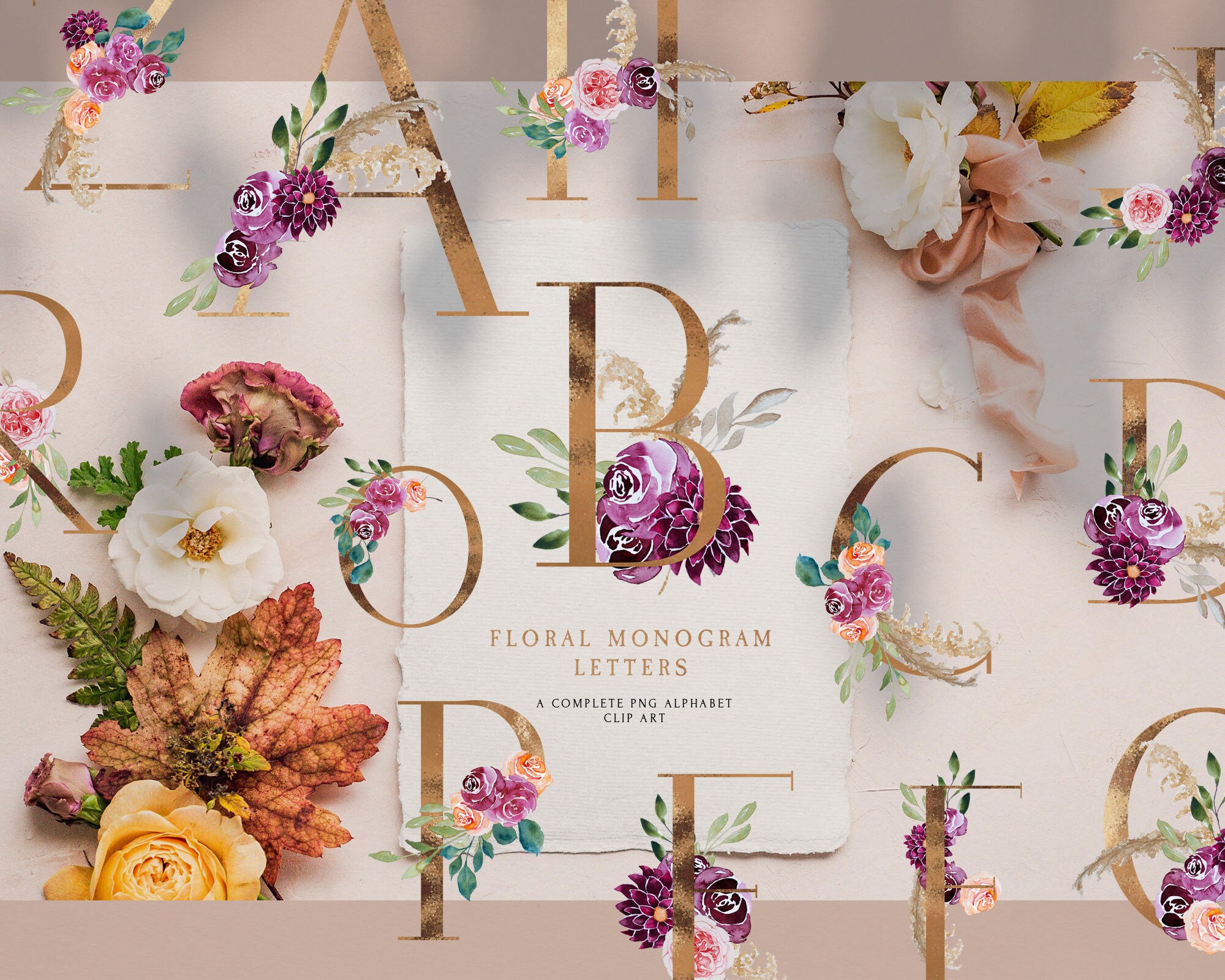 Floral Clip Art Alphabet Wedding Monogram Letter Golden Clip - Etsy