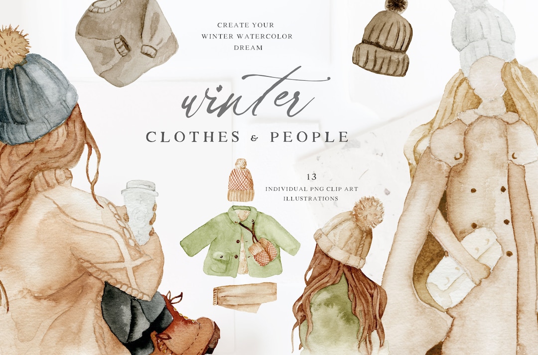 Christmas Card DIY Clip Art Watercolor Winter Fashion Watercolor Woman ...