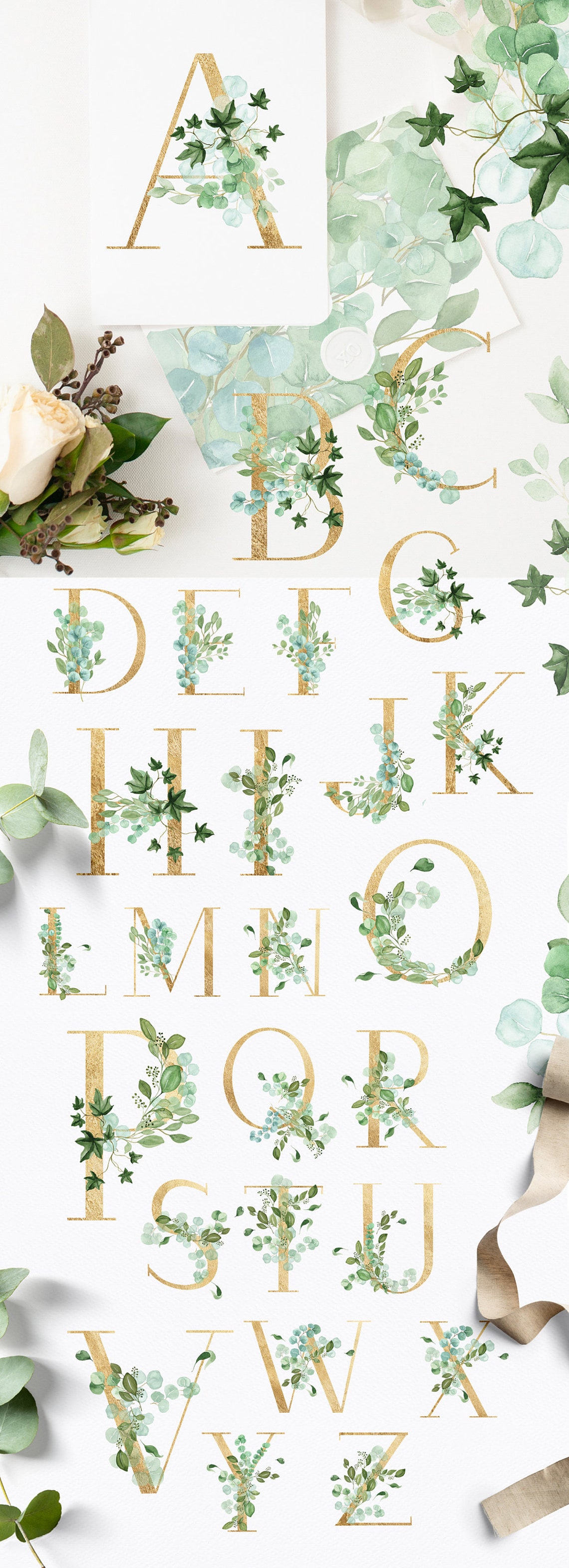 Greenery Alphabet Greenery Wedding Clipart Wedding | Etsy