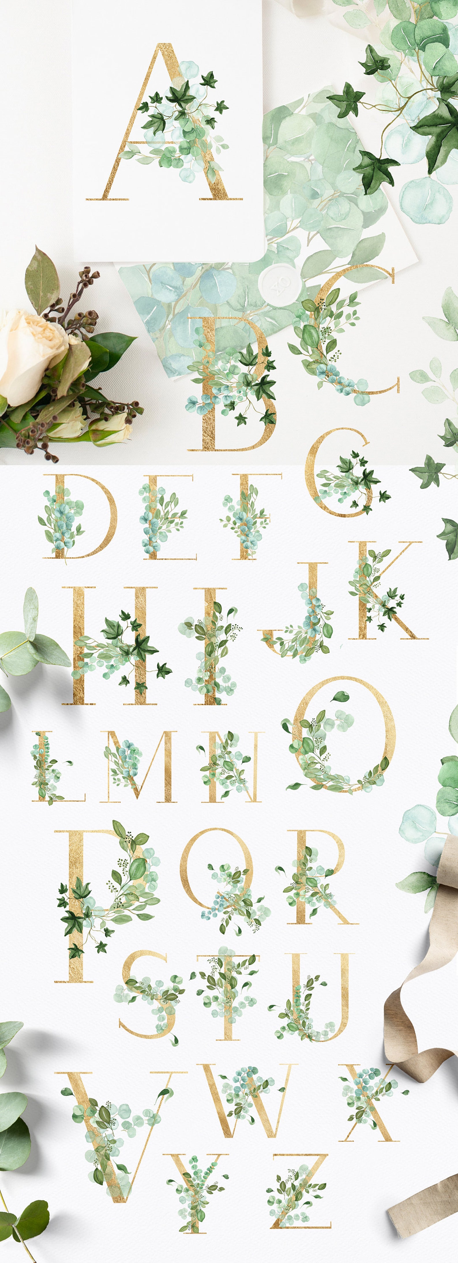 Greenery Alphabet Greenery Wedding Clipart Wedding | Etsy
