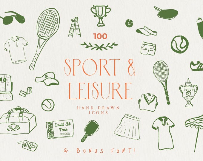 Sport Lifestyle Icons Hand Drawn Summer Icons Tennis Icons and Graphics ...
