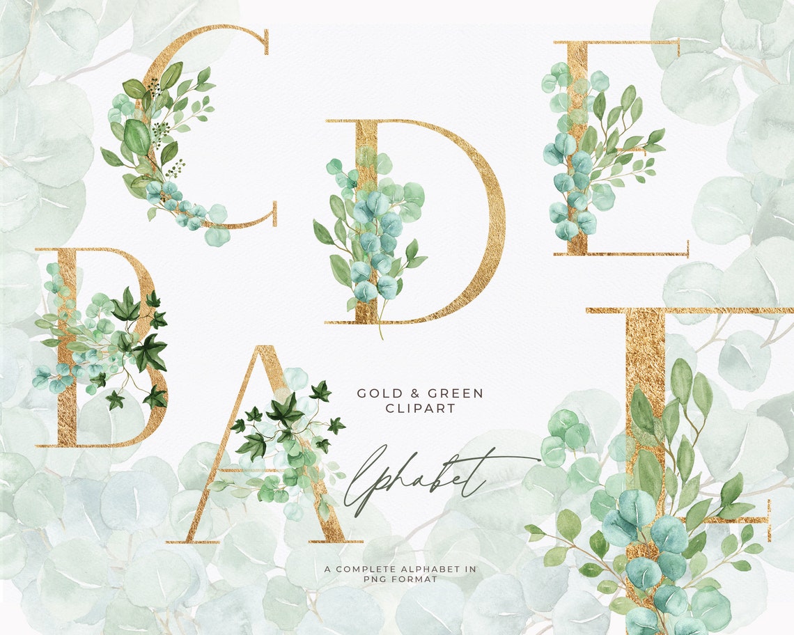 Greenery Alphabet Greenery Wedding Clipart Wedding | Etsy