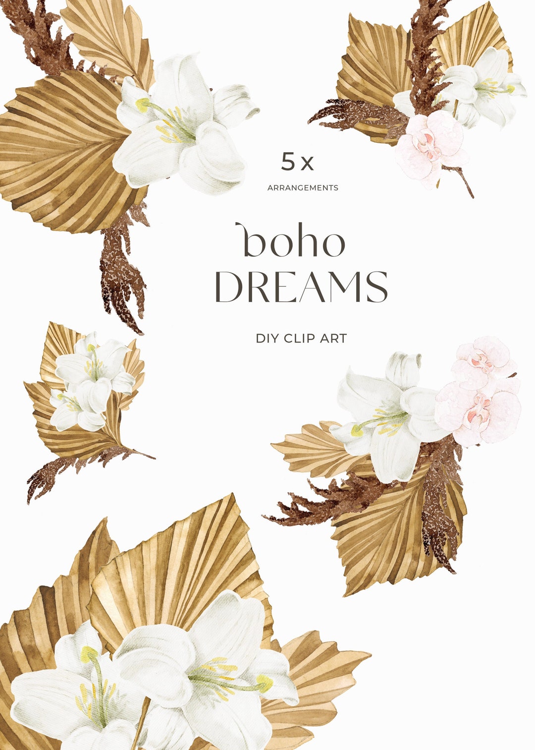 Boho Watercolor Clip Art Boho Pampas Grass Clip Art - Etsy