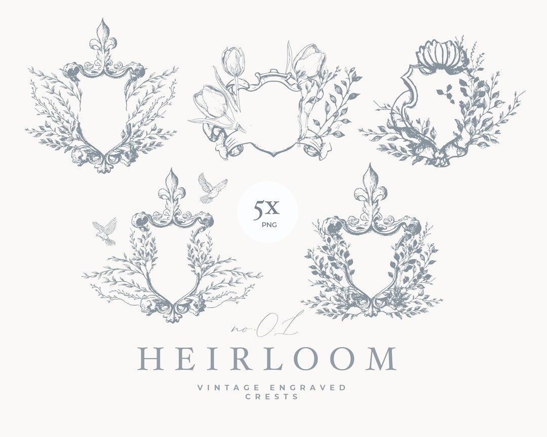 Vintage Floral Crest PNG - Floral Wedding Crest Clip Art - Floral ...