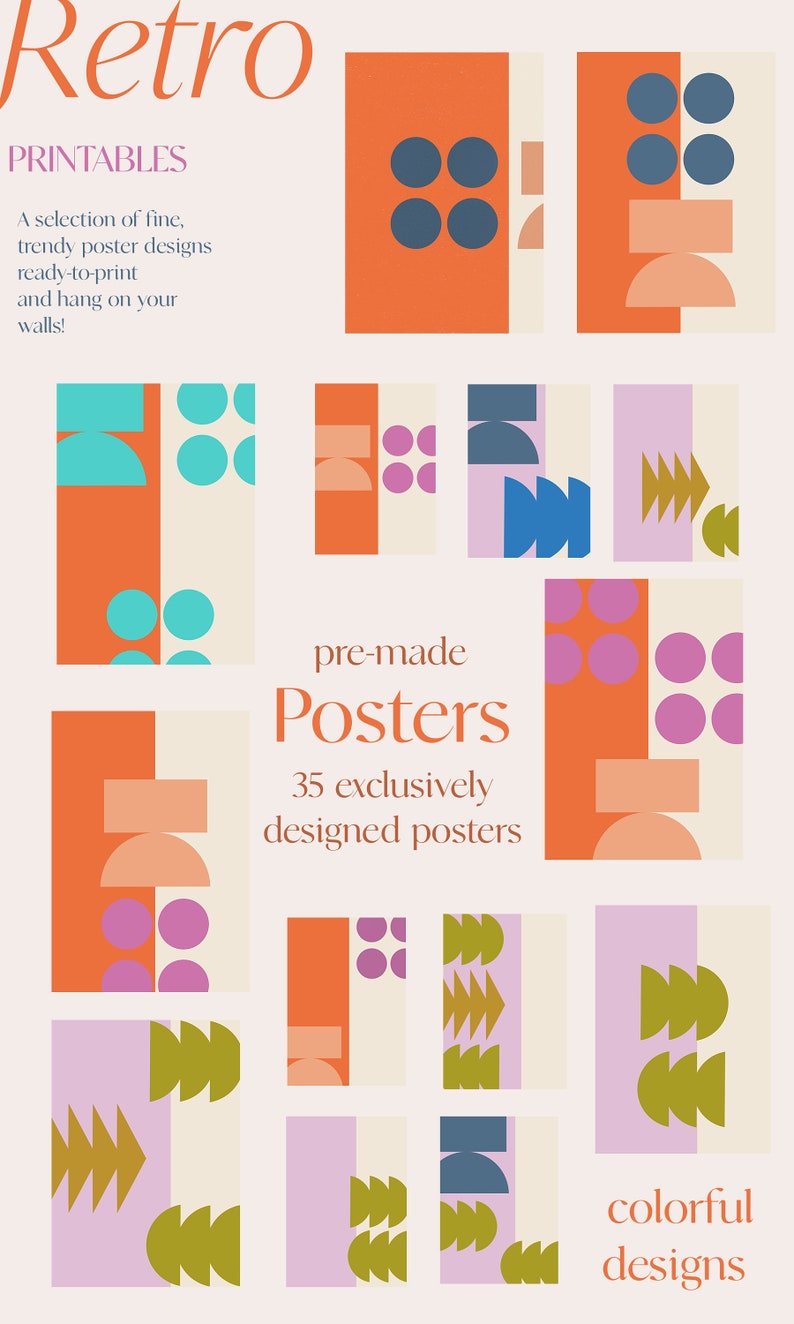 Mid Century Modern Clip Art Retro Clip Art Colorful Abstract - Etsy