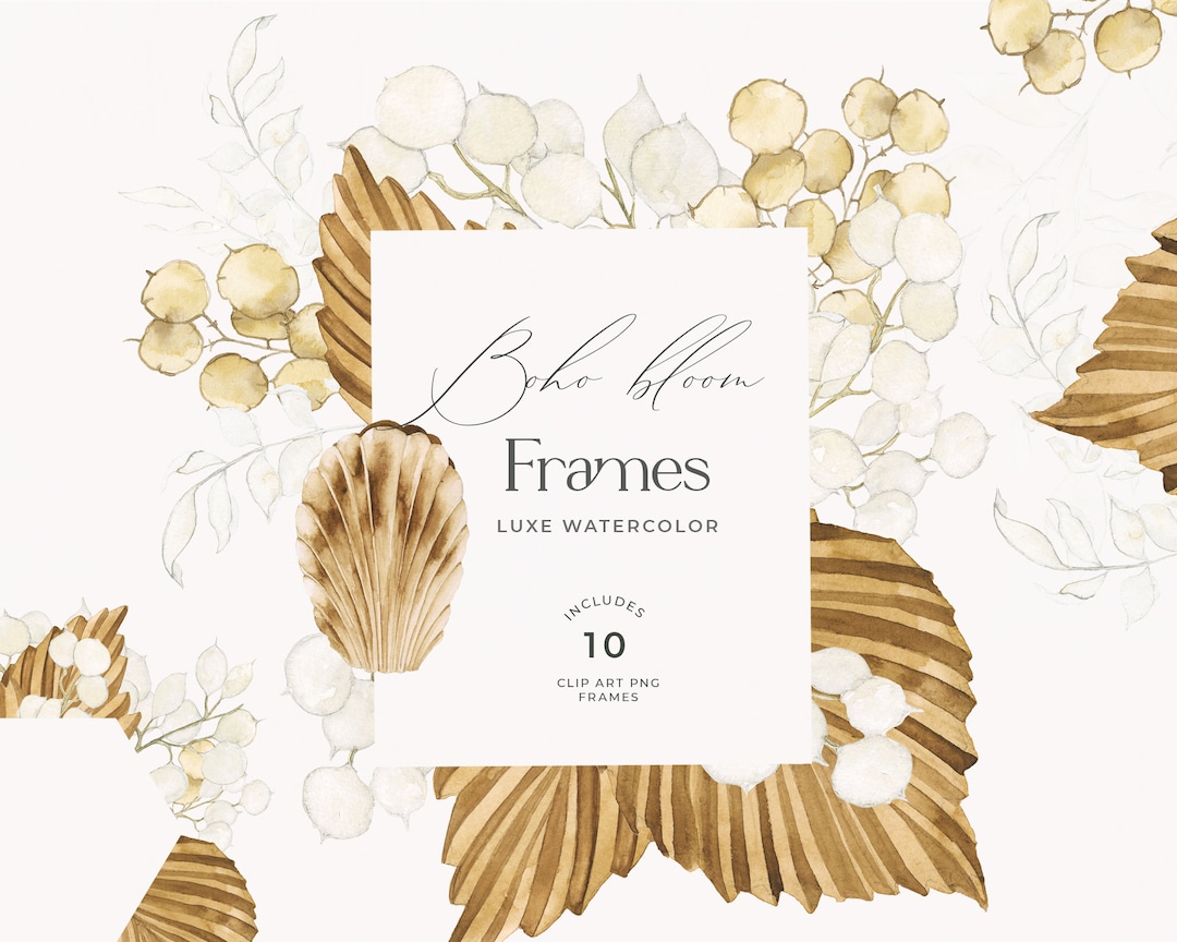 Dried Flower Clip Art Boho Flower Clip Art Dried Leaves Watercolor Boho ...