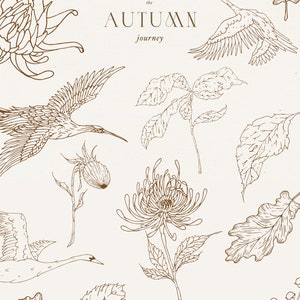 Autumn Botanical Line Art Illustration, Autumn Clip Art, Hand Drawn ...
