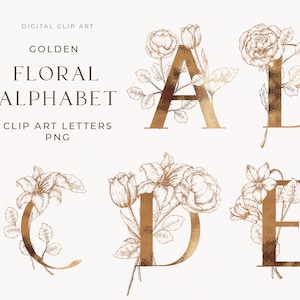 Golden Monogram Letters, Floral Alphabet Clip Art, Gold Foil Letter ...