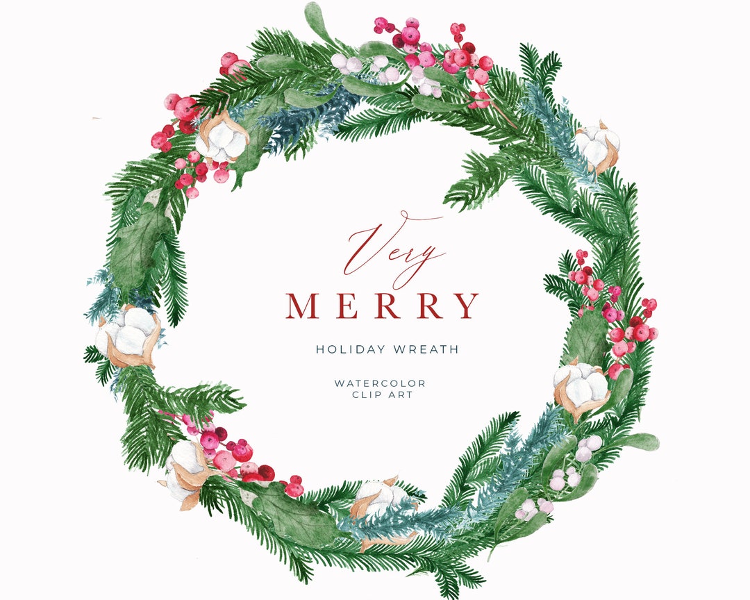 Christmas Watercolor Wreath Christmas Clipart Wreath Clipart Winter ...