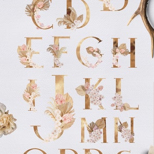 Boho Alphabet - Boho Wedding Watercolor - Wedding Monogram Clip Art ...