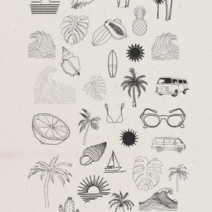 Summer Line Art Illustration - Hand Drawn Summer Icons - Modern ...