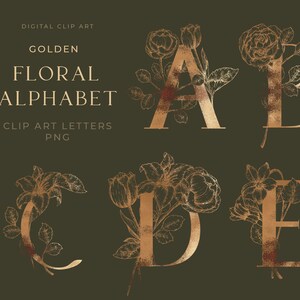 Golden Monogram Letters, Floral Alphabet Clip Art, Gold Foil Letter ...