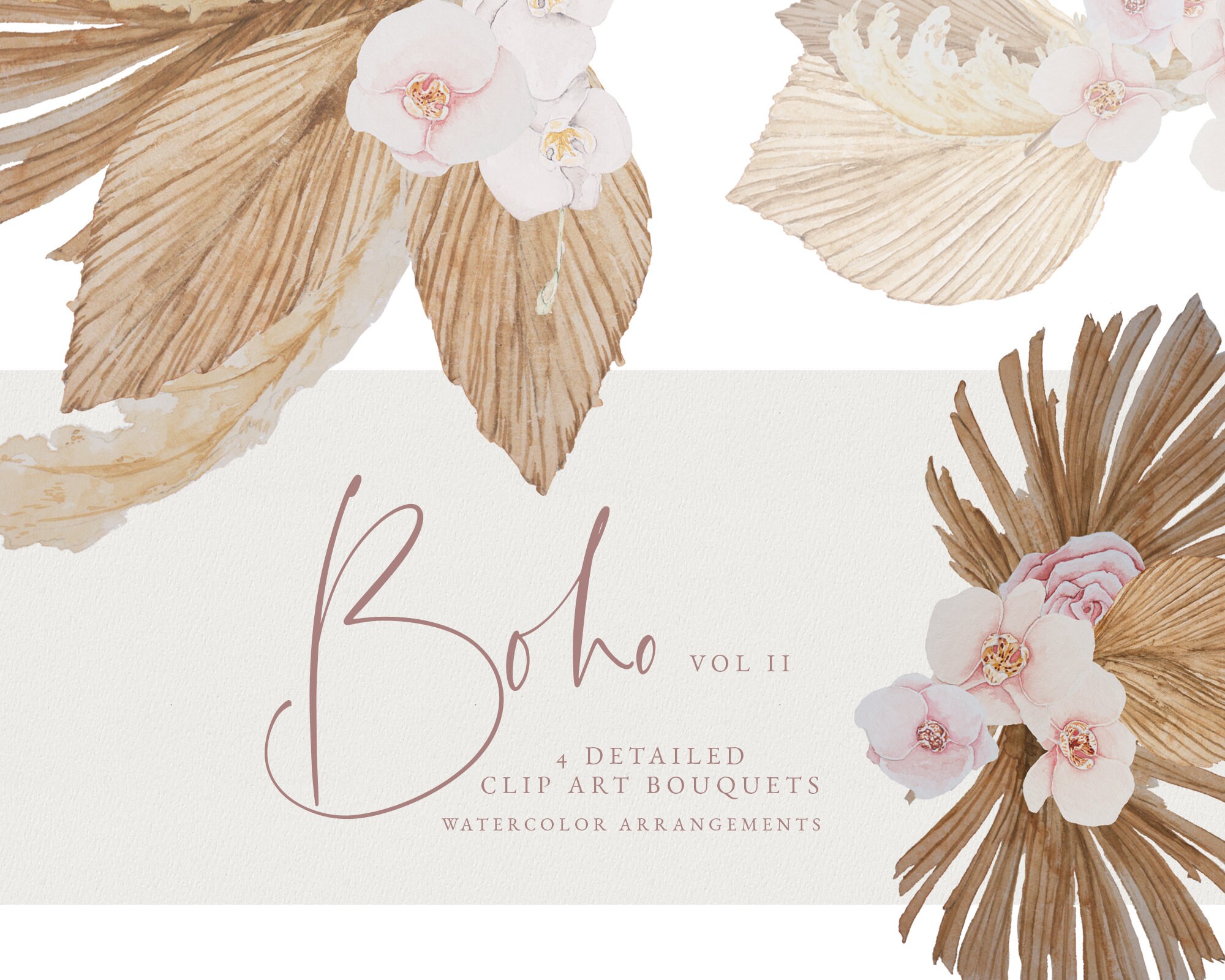 Boho Blush Wedding Watercolor Clip Art Boho Flowers Clip Art | Etsy