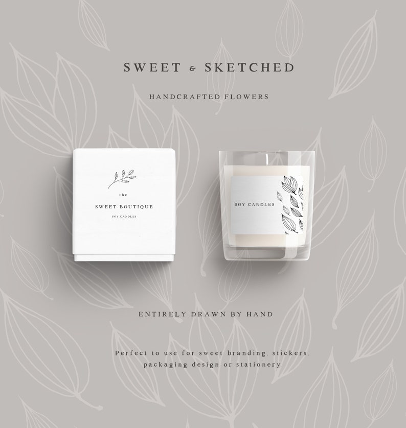 Hand Drawn Rustic Botanical Line Art Sketches Floral Line - Etsy