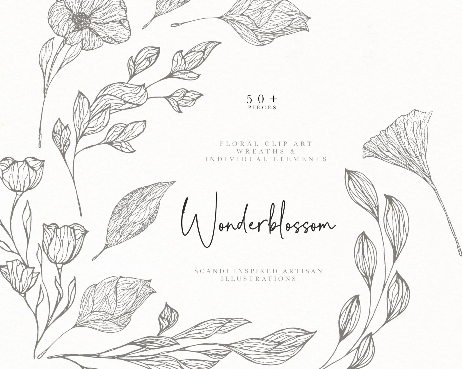 Botanical Line Art Floral Clipart Floral Vector | Etsy Canada
