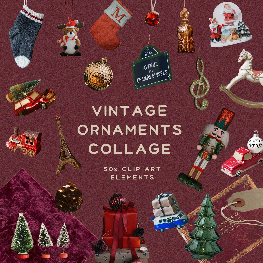 Vintage Christmas Ornament Clip Art - Digital Baubles Collage PNG ...