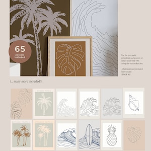 Summer Line Art Illustration - Hand Drawn Summer Icons - Modern ...
