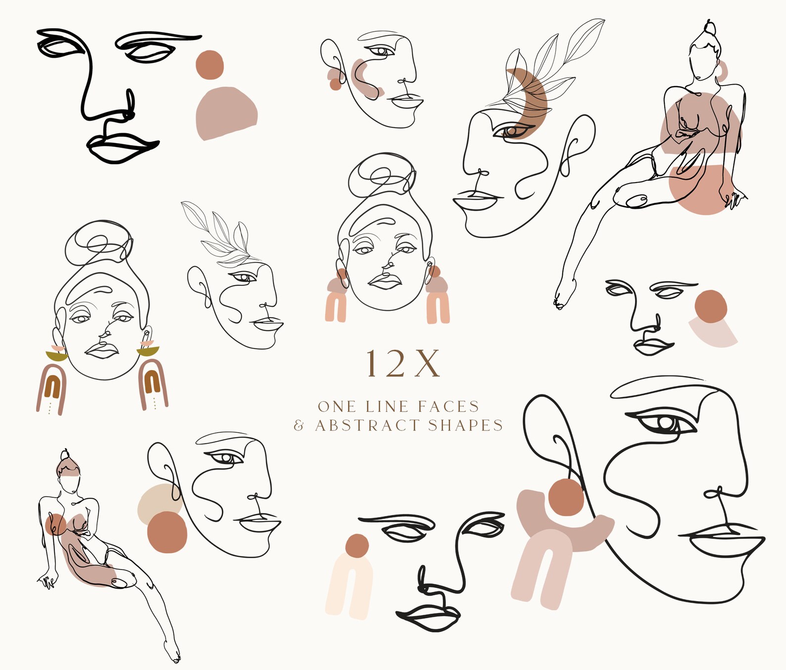 Abstract one line face clip art line art face face line | Etsy