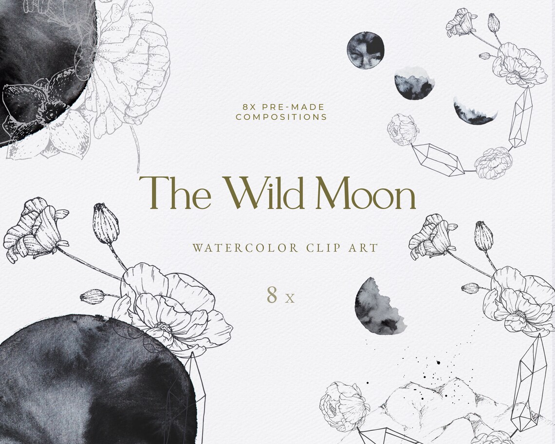 Mystic Watercolor Clip Art Lunar Eclipse Watercolor Mystic | Etsy