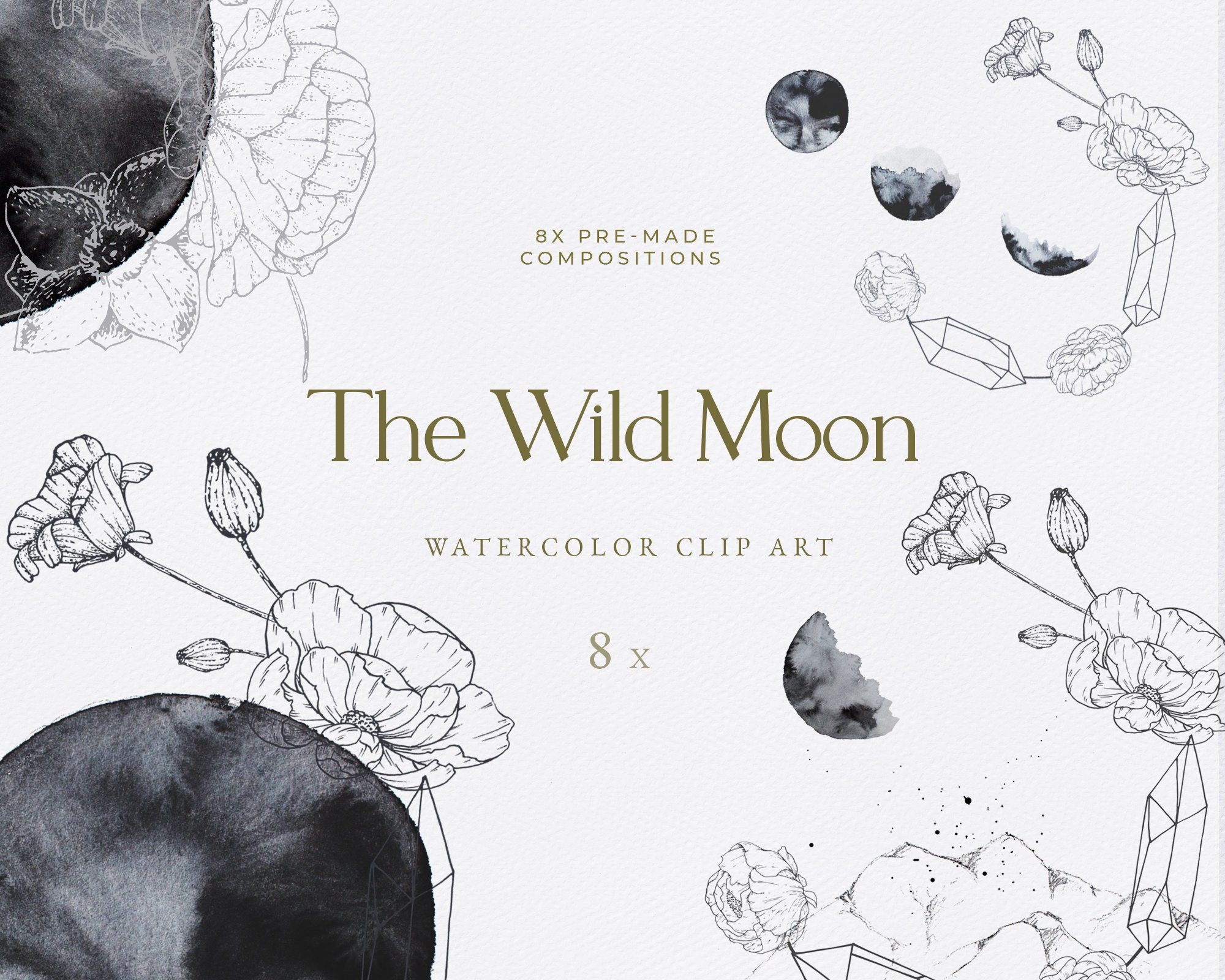 Mystic Watercolor Clip Art Lunar Eclipse Watercolor Mystic - Etsy