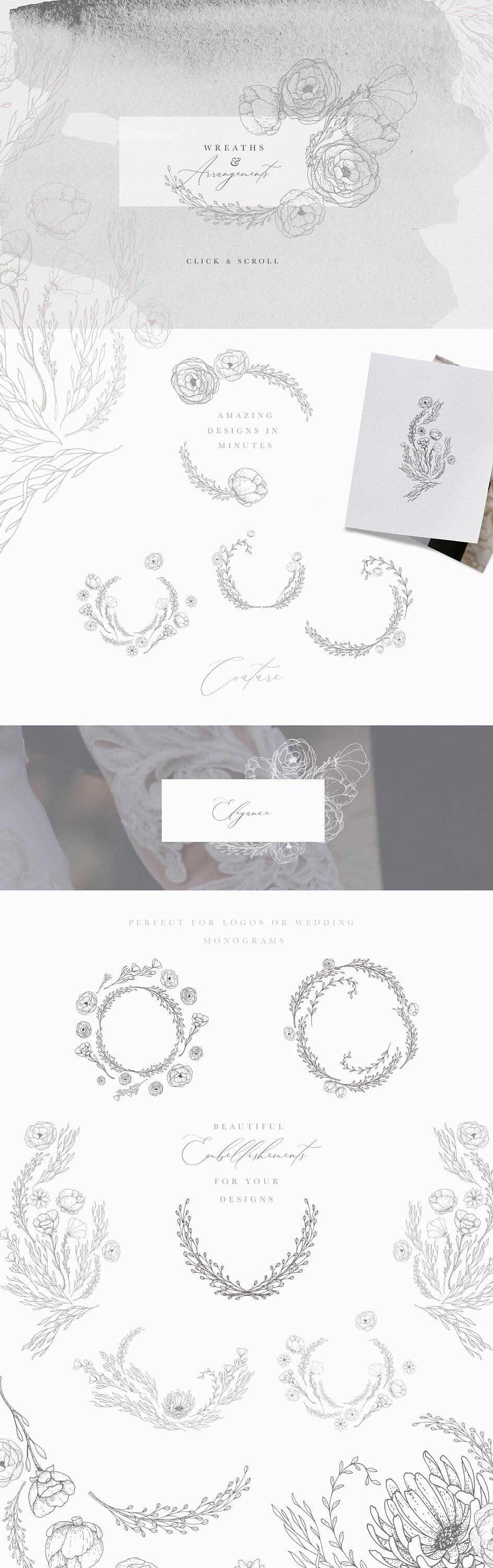 Botanical Line Art Clip Art Fine Art Flower Illustration | Etsy