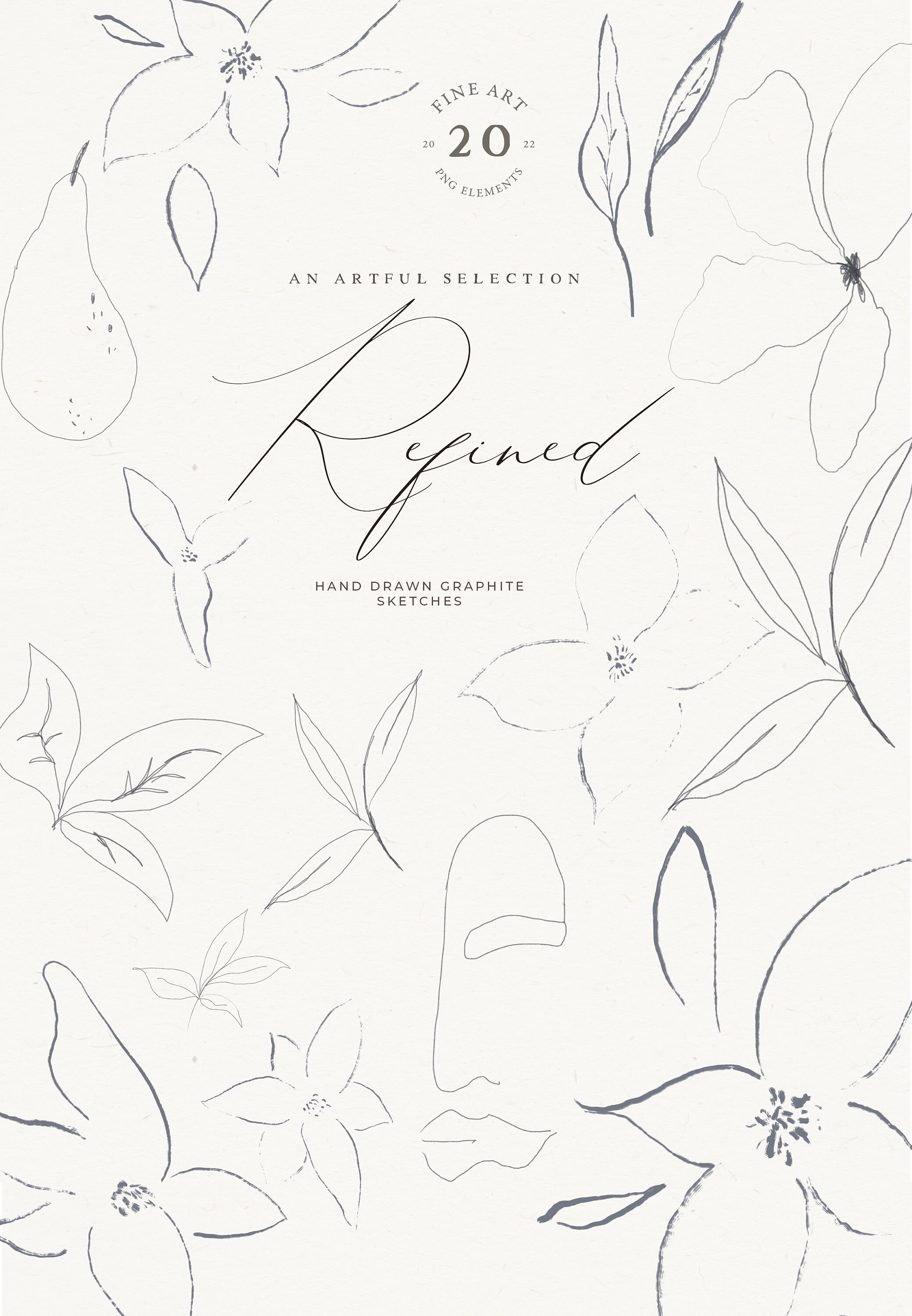 Fine Art Flower Clip Art, Loose Sketch Flower Drawing, Abstract Floral ...