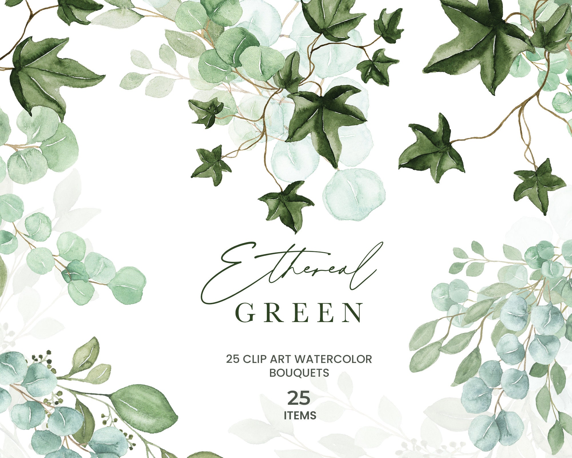 Watercolor Greenery Clip Art Watercolor Leaves Wreath Hand - Etsy Canada