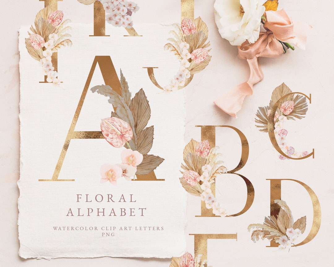 Boho Alphabet - Boho Wedding Watercolor - Wedding Monogram Clip Art ...