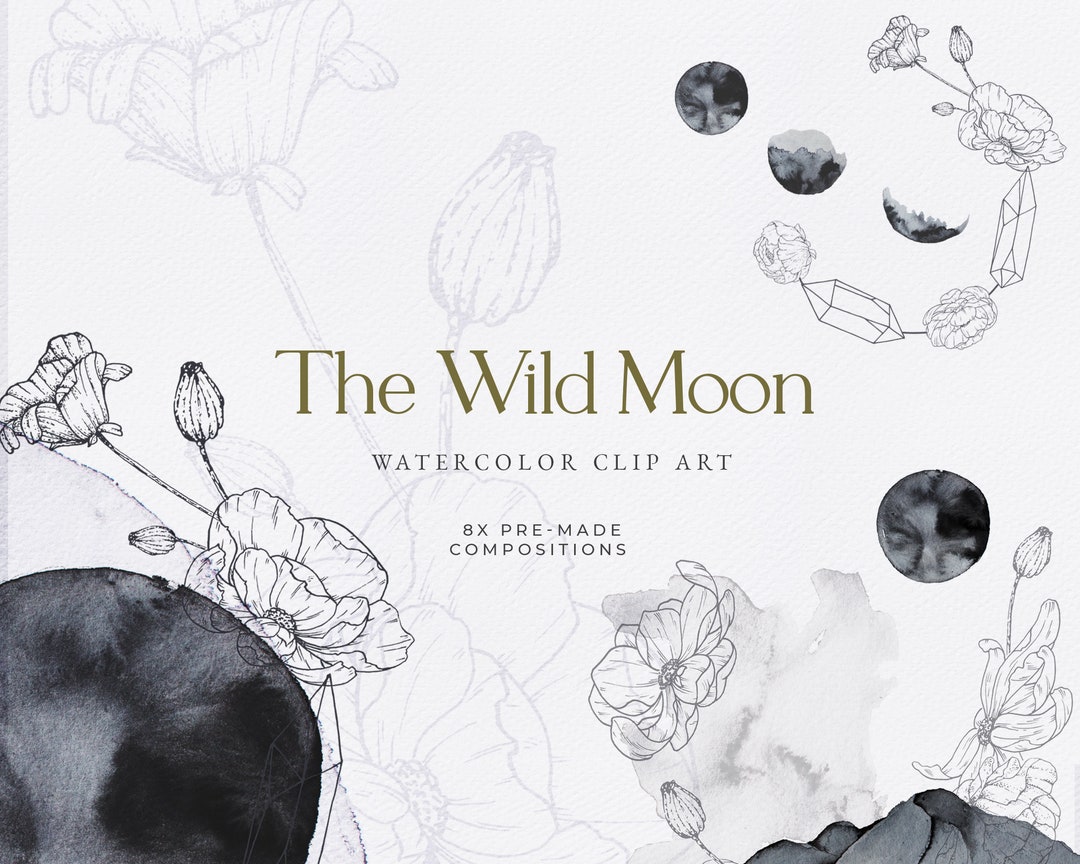 Mystic Watercolor Clip Art Lunar Eclipse Watercolor Mystic Moon Clip ...