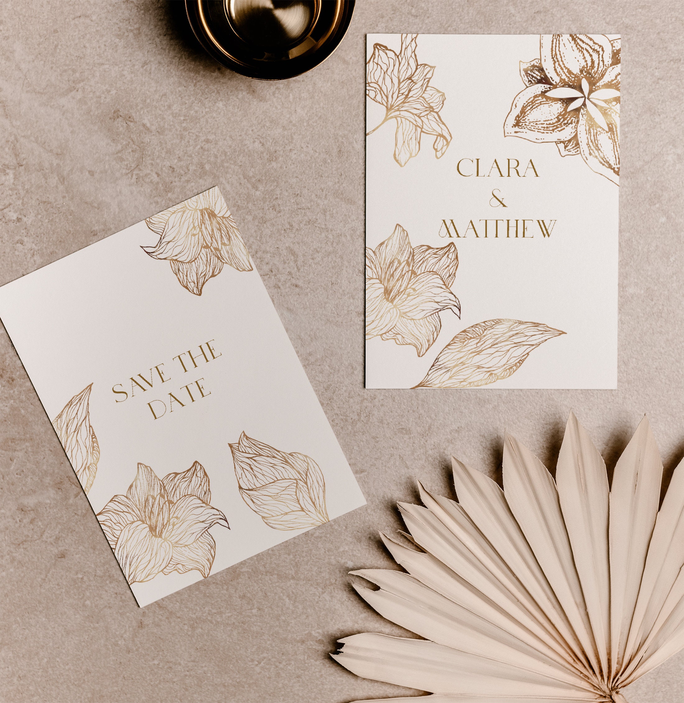 Golden Flowers Clip Art - Gold Foil Line Art - Hand Drawn Flower Line ...