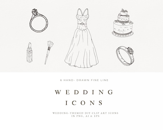 Wedding Line Art Icon Hand Drawn Line Art Wedding Card | Etsy