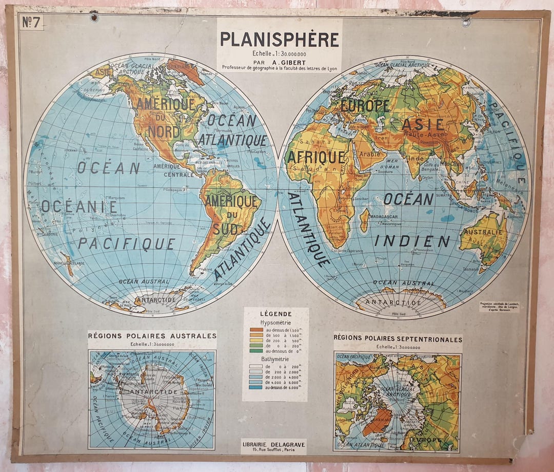 Planisphere, World Map / World Map - Old School Map Delagrave Gibert 7 ...