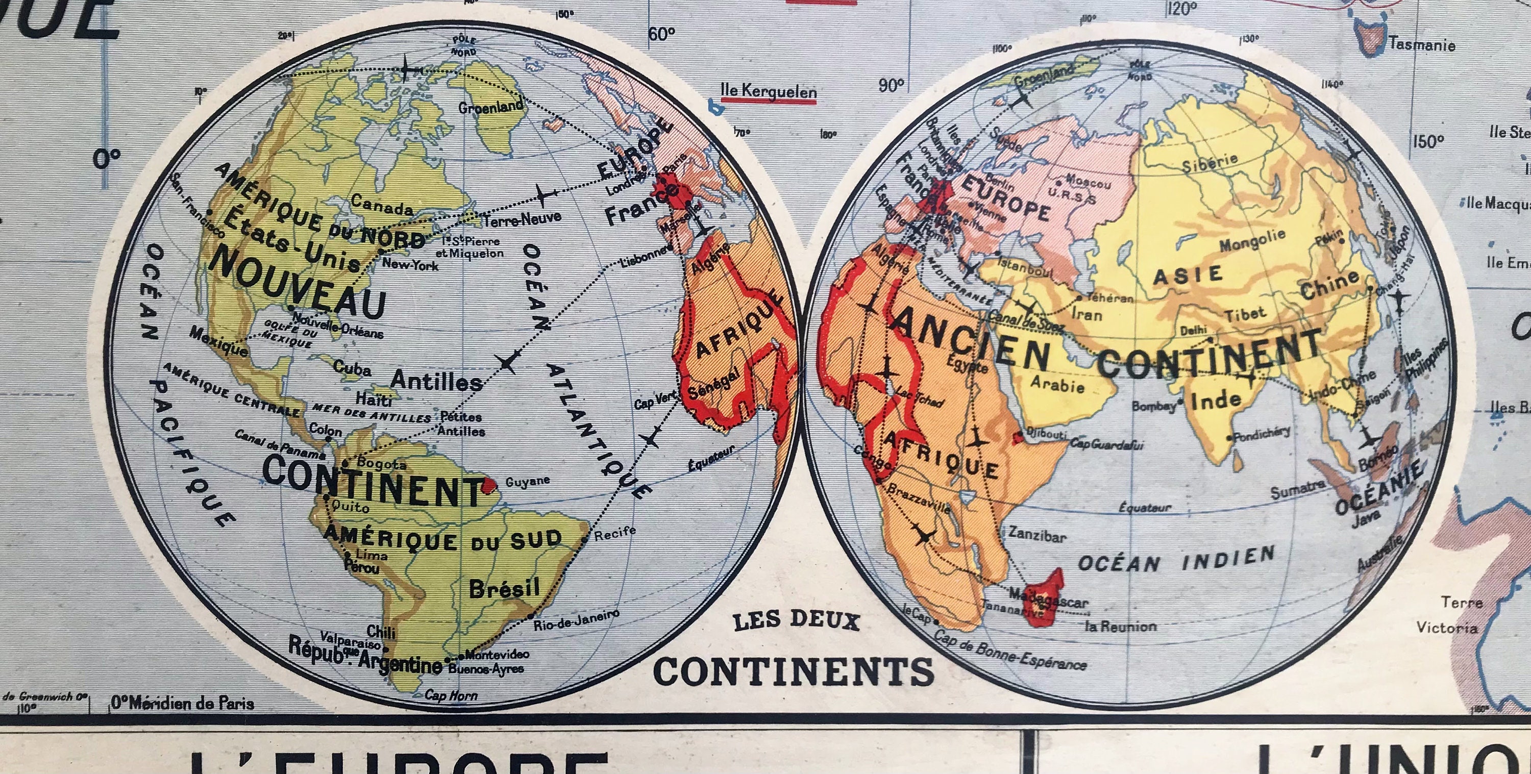 World Planisphere / World French Colonies Old Map - Etsy