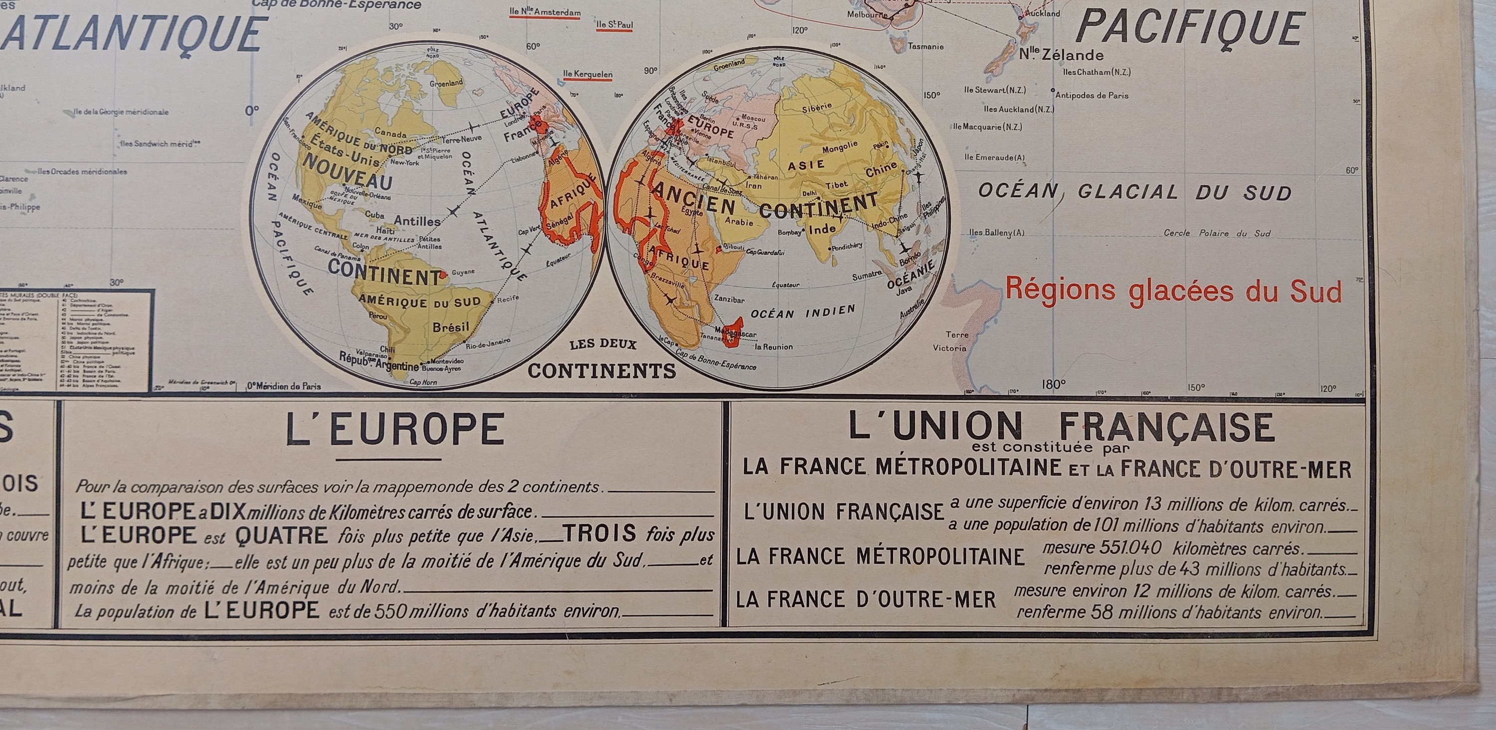 Planisphere, Colonies / World Map, French Colonies Old School Map Vidal ...