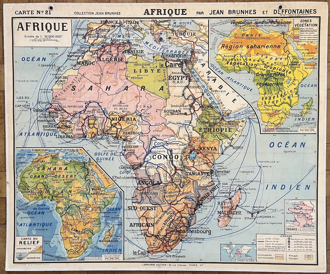 Afrique politique colonies / Africa Ancienne carte scolaire Hatier ...
