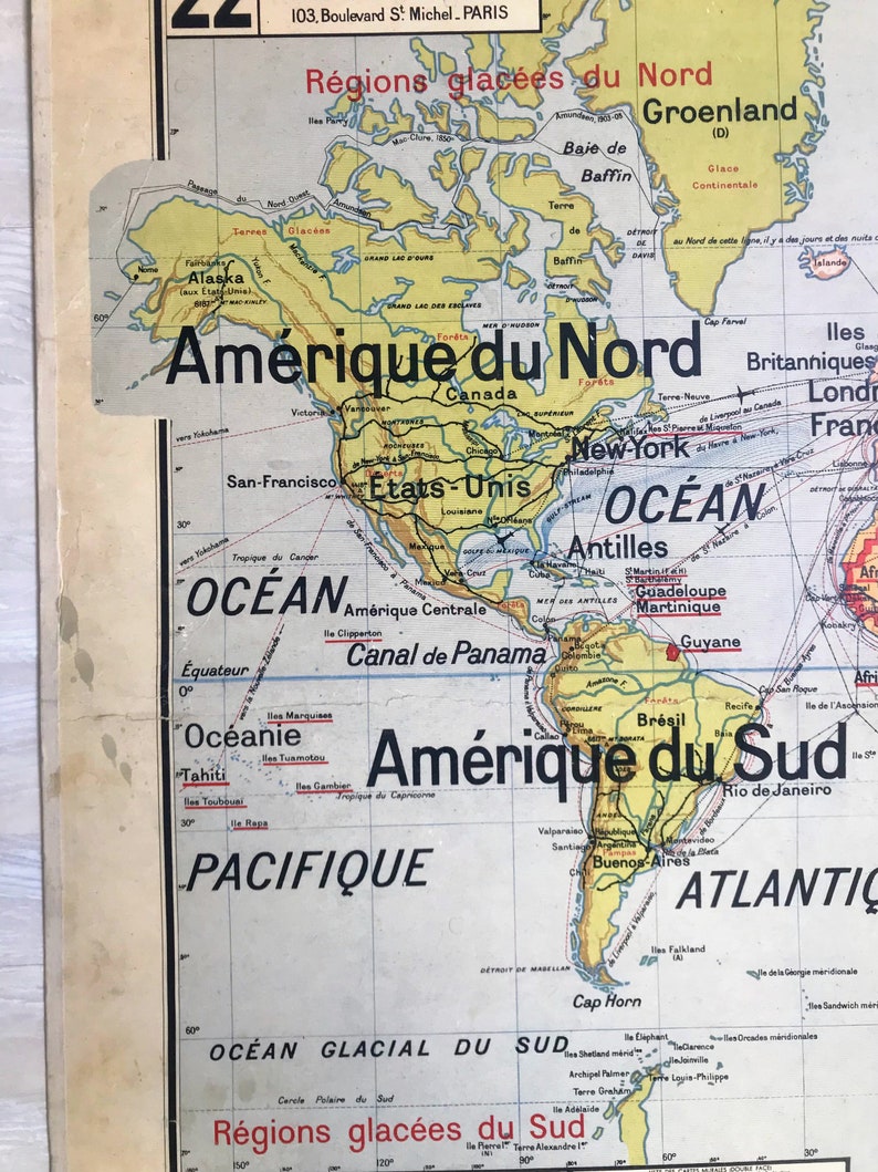 World Planisphere / World French Colonies Old Map - Etsy