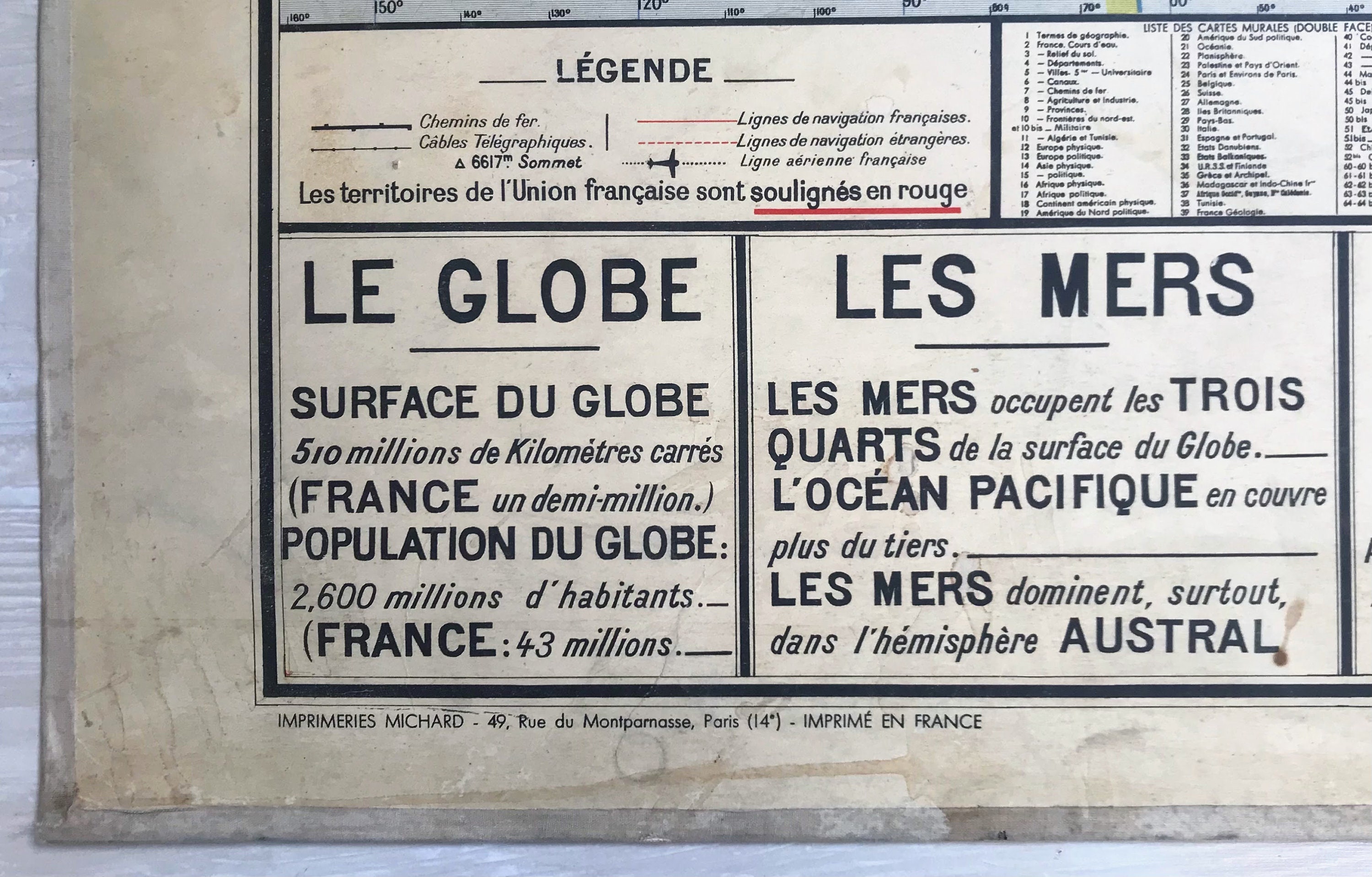 World Planisphere / World French Colonies Old Map - Etsy