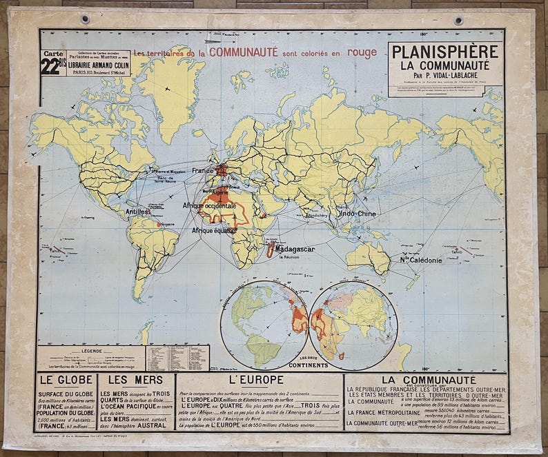 Planisphère, colonies / World map, French Outre-mer - Ancienne carte ...