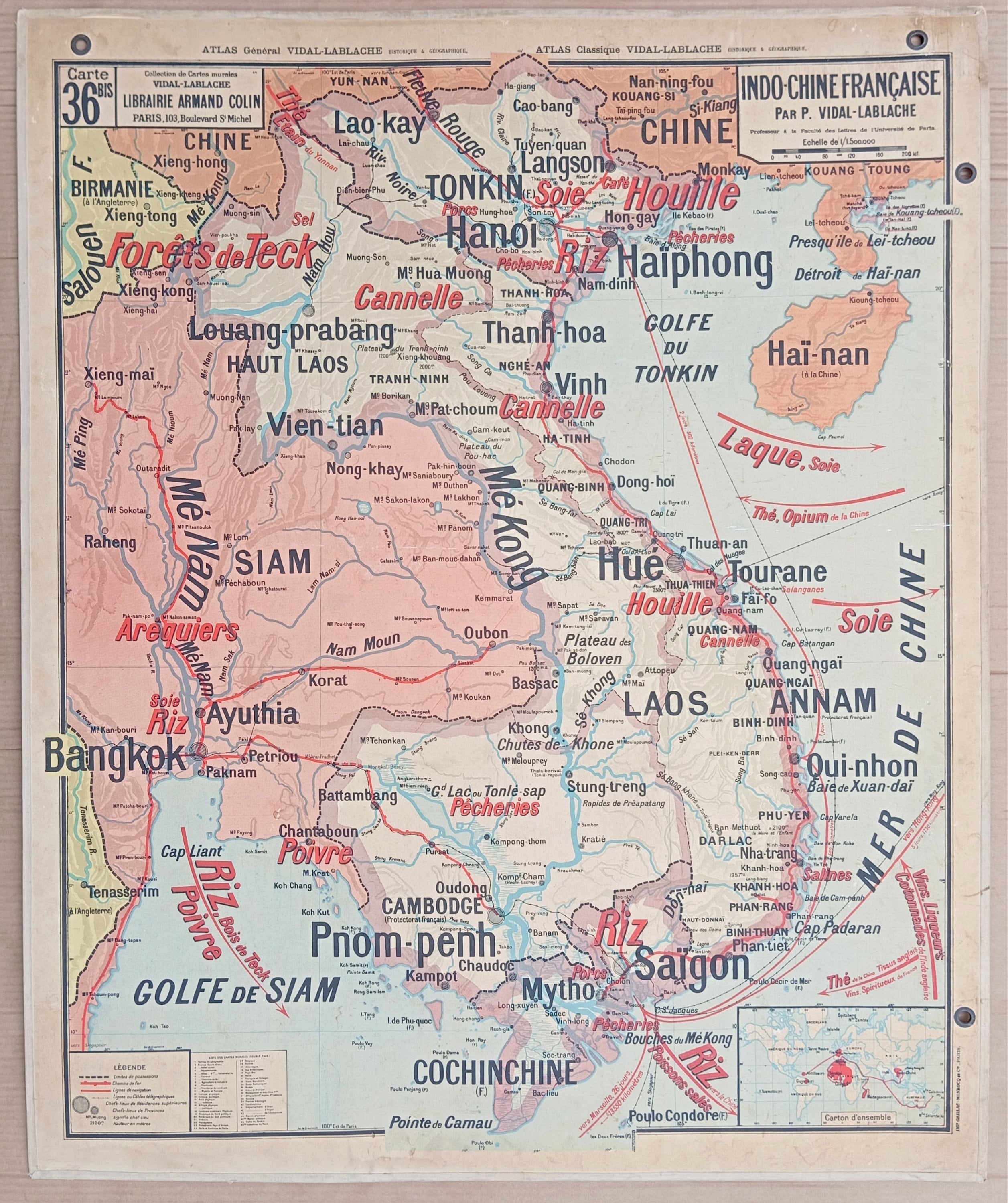 Indochina, Madagascar / Indochina, French Colonies Old School Map Vidal ...