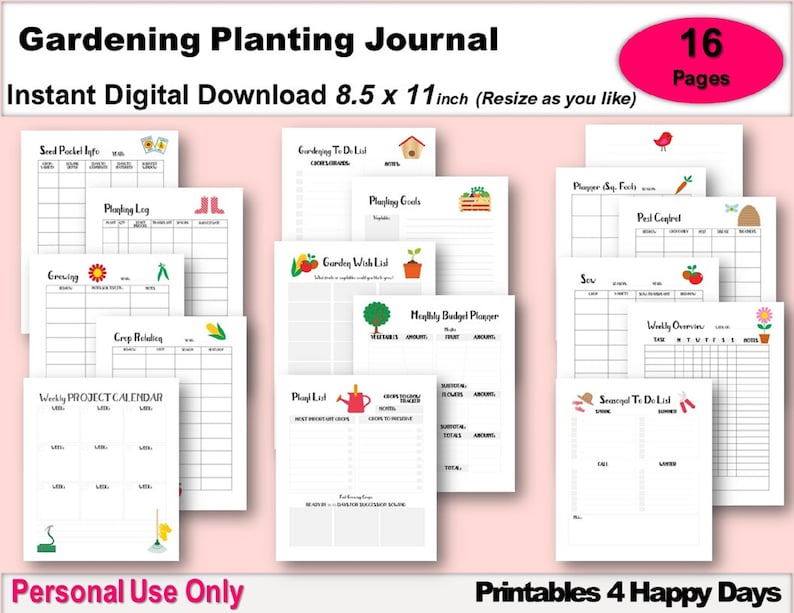 Gardening Planting Journal, Printable PDF, Gardening Planner, Kitchen ...