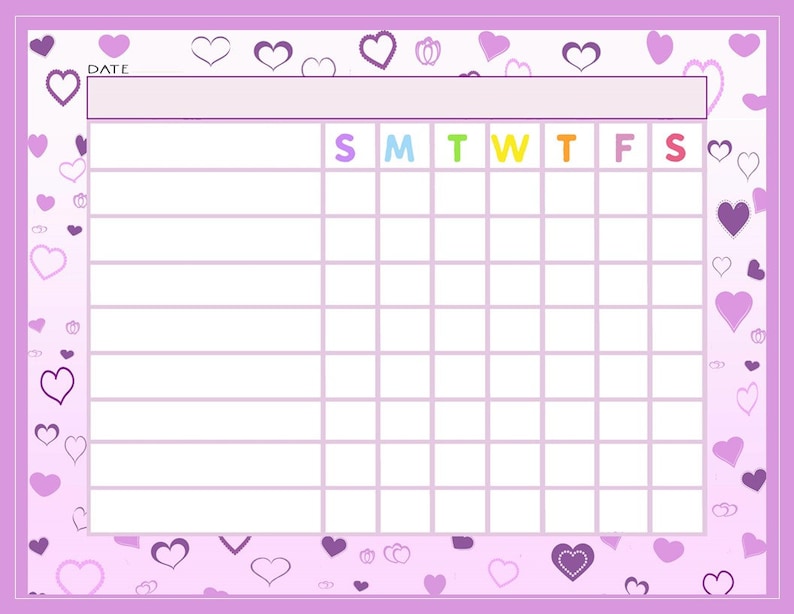 Chore Chart for Kids, Pink Hearts, Behaviour, Reward, Routine Chart for ...