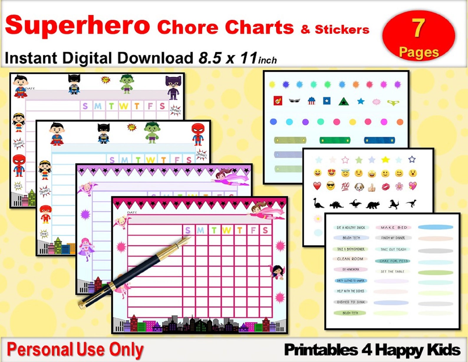 Superhero Chore Charts/reward Charts Boys & Girls Printable - Etsy