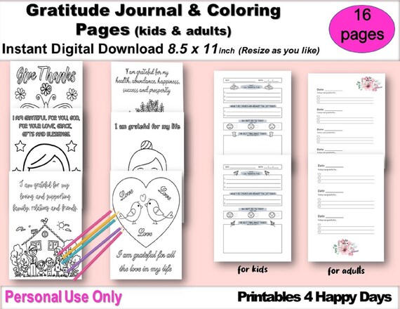 Gratitude Journal and Coloring Pages Adult Coloring Book - Etsy