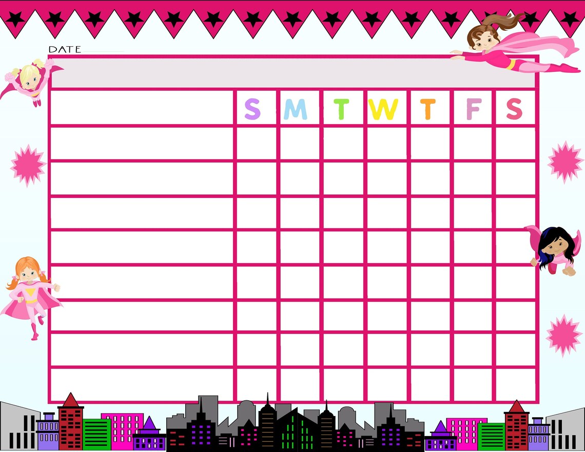 Superhero Chore Charts/reward Charts, Boys & Girls, Printable Chore ...