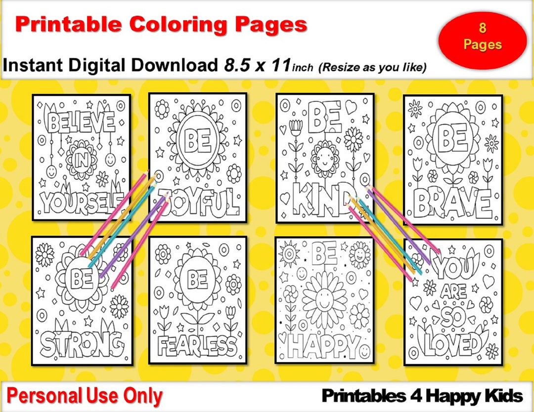 Inspirational PDF Coloring Pages, Positive Message Printable, Self ...