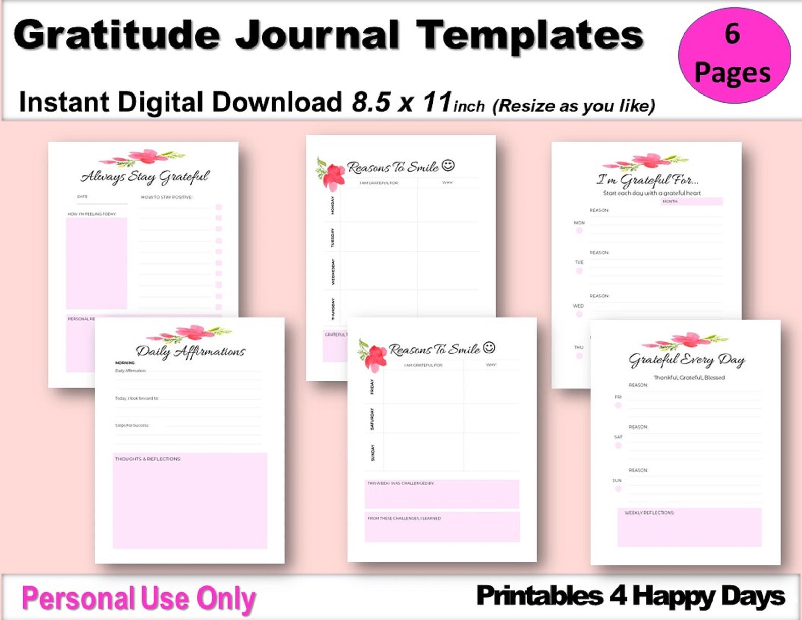 Positive Affirmation Journal Template, Gratitude Journal Pages ...